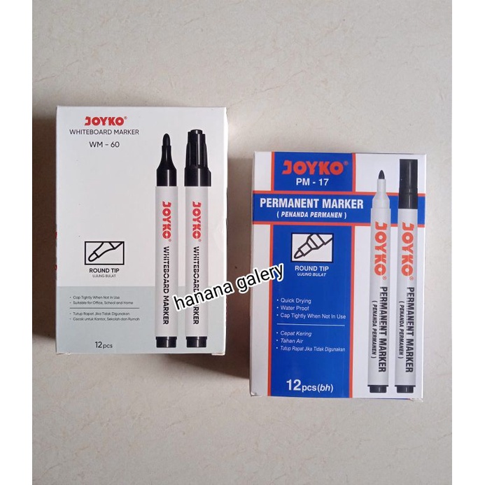 Jual Spidol Joyko permanent / Spidol Joyko White board (1 pack isi 12 ...
