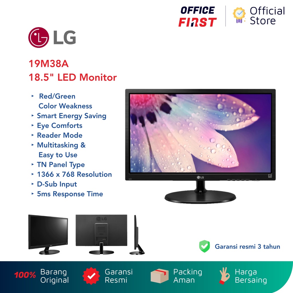 Jual LG 19M38A LED Monitor 18.5" 19" HD Flicker Safe 18.5 19 Inch ...