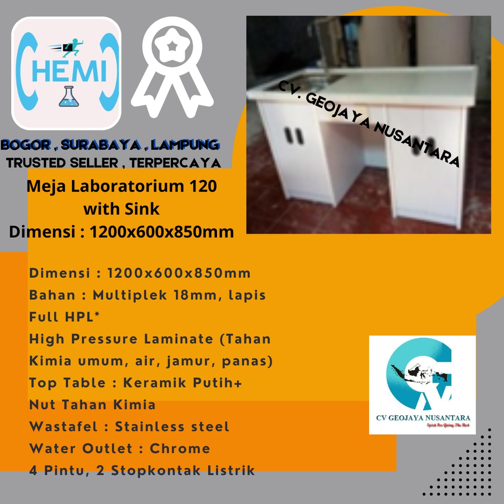 Jual Meja Laboratorium 120 with Sink Dimensi : 1200x600x850mm | Shopee ...