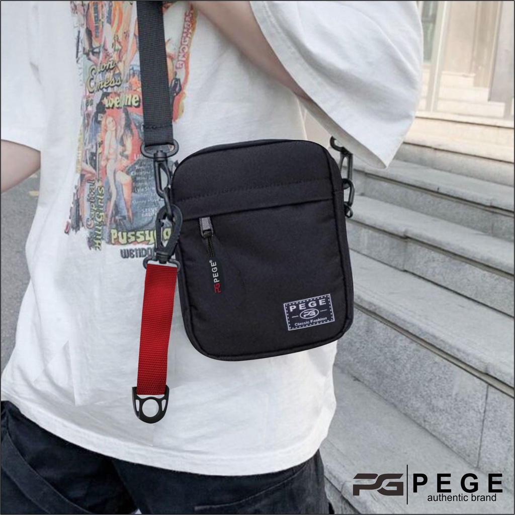 Jual Tas Selempang Bahu Pria PEGE Simpel Casual Model Polos Hitam - PG ...