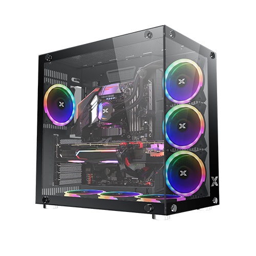 Jual PC Case Casing Xagatek Aquarius Plus Black Free 7 Fan ARGB ATX ...