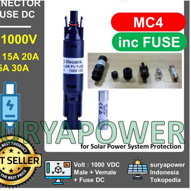 Jual MC4 CONNECTOR 1000V + FUSE 10A/15A/20A/30A - SOLAR PV - SURYAPOWER ...
