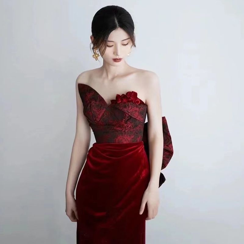 Jual Gaun malam gaun pengantin kelas atas baru kelas atas anggur merah ...