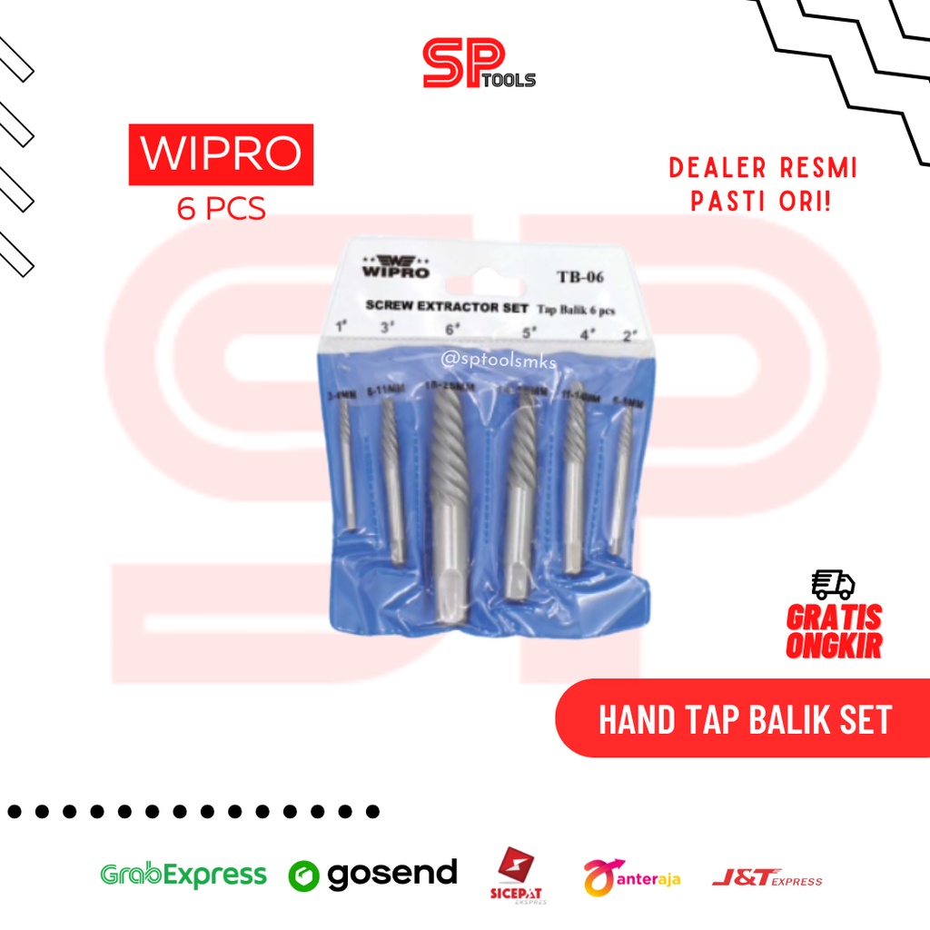 Jual HAND TAP BALIK 6PCS ALAT BUKA BAUT RUSAK PATAH SCREW EXTRACTOR WIPRO | Shopee Indonesia
