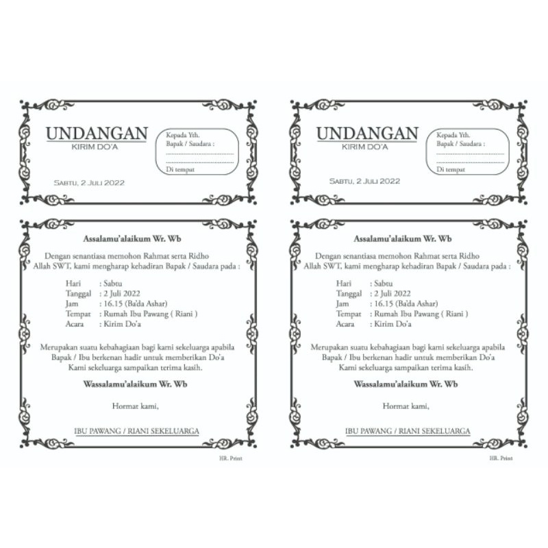 Jual PROMO!! | UNDANGAN A5 | UNDANGAN TAHLIL | UNDANGAN KIRIM DOA ...