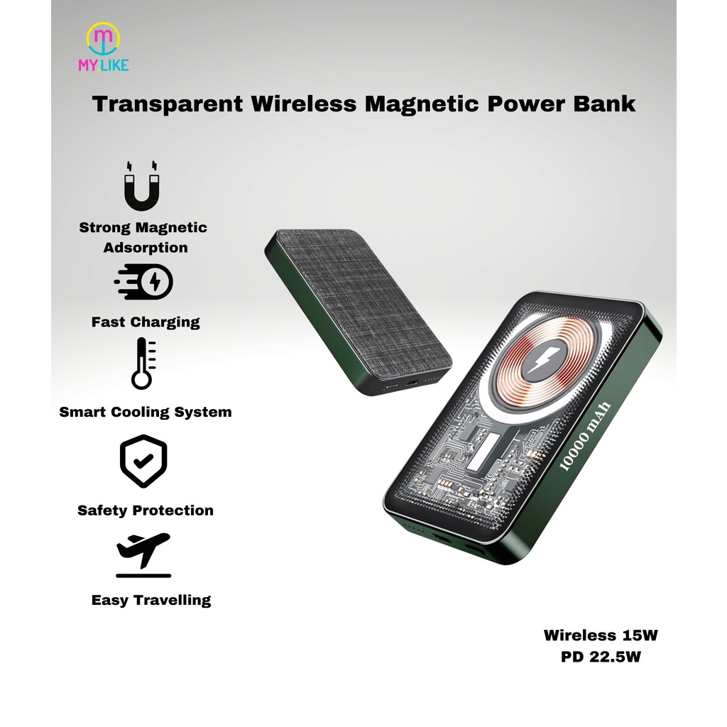 Jual PD 22.5W MagSafe Power Bank Transparant 10000mah / Fast Charging ...