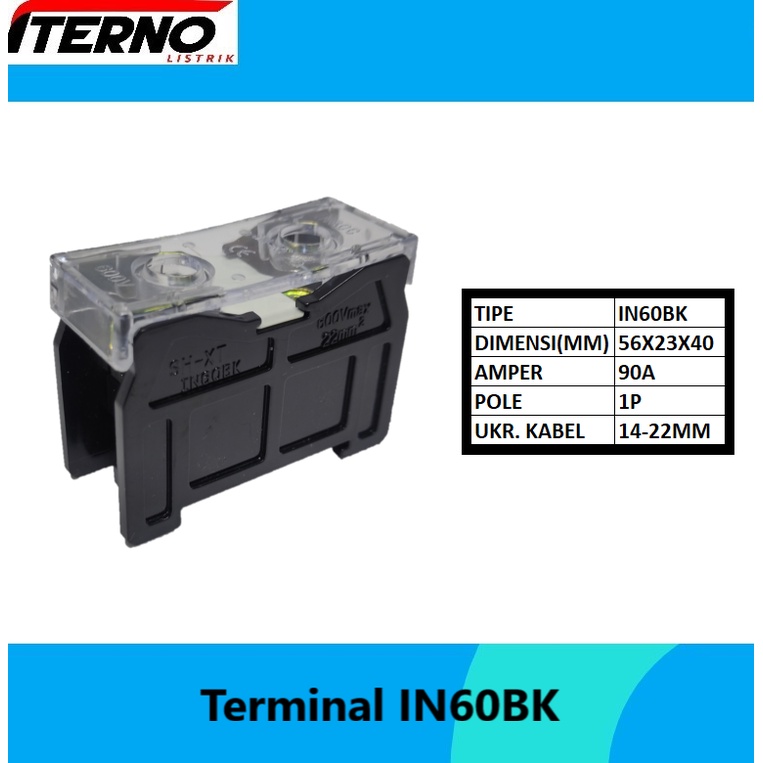 Jual Terminal Block Din Rail 1P 90A IN-60BK Iterno | Shopee Indonesia