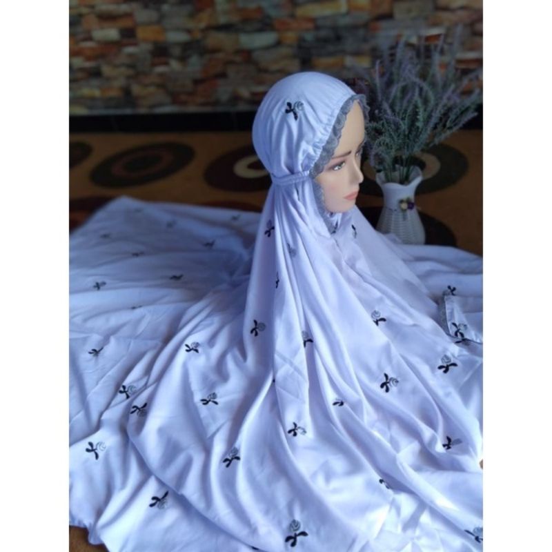 Jual MUKENA TERUSAN PUTIH MODEL DAHI KERUT DG BORDIR SERIBU BUNGA ...