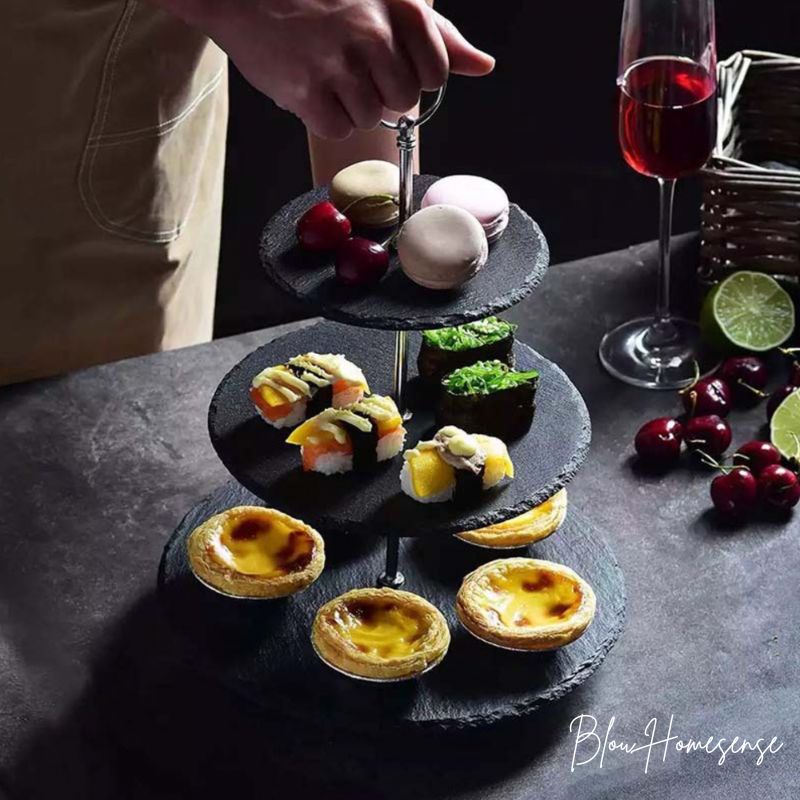 Jual Wadah Kue Tingkat Piring Kue Susun 2 tier 3 tier Black Stone High Tea Hotel Cafe Japanese ...
