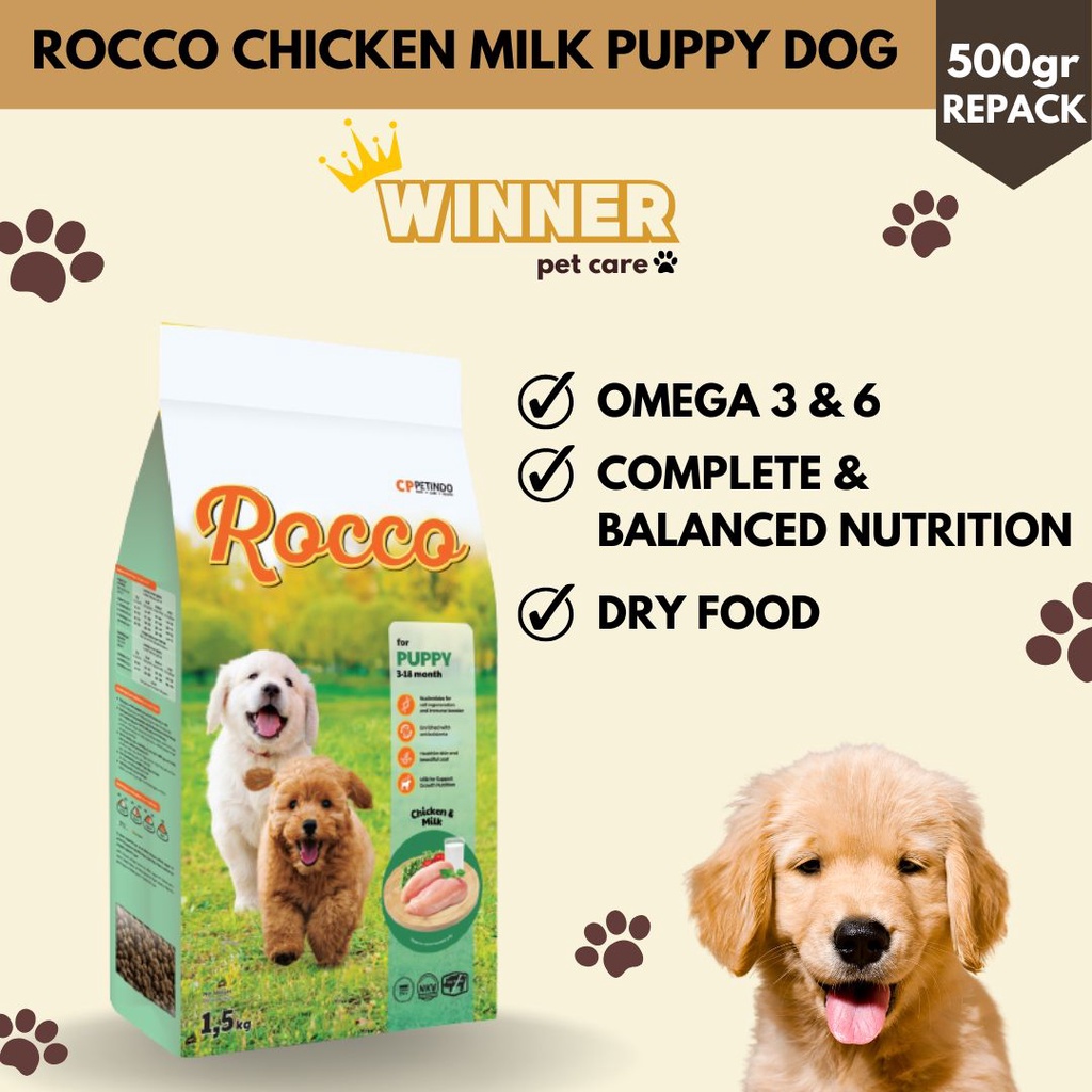 Jual Rocco Chicken & Milk Puppy Food Repack 500gr | Shopee Indonesia