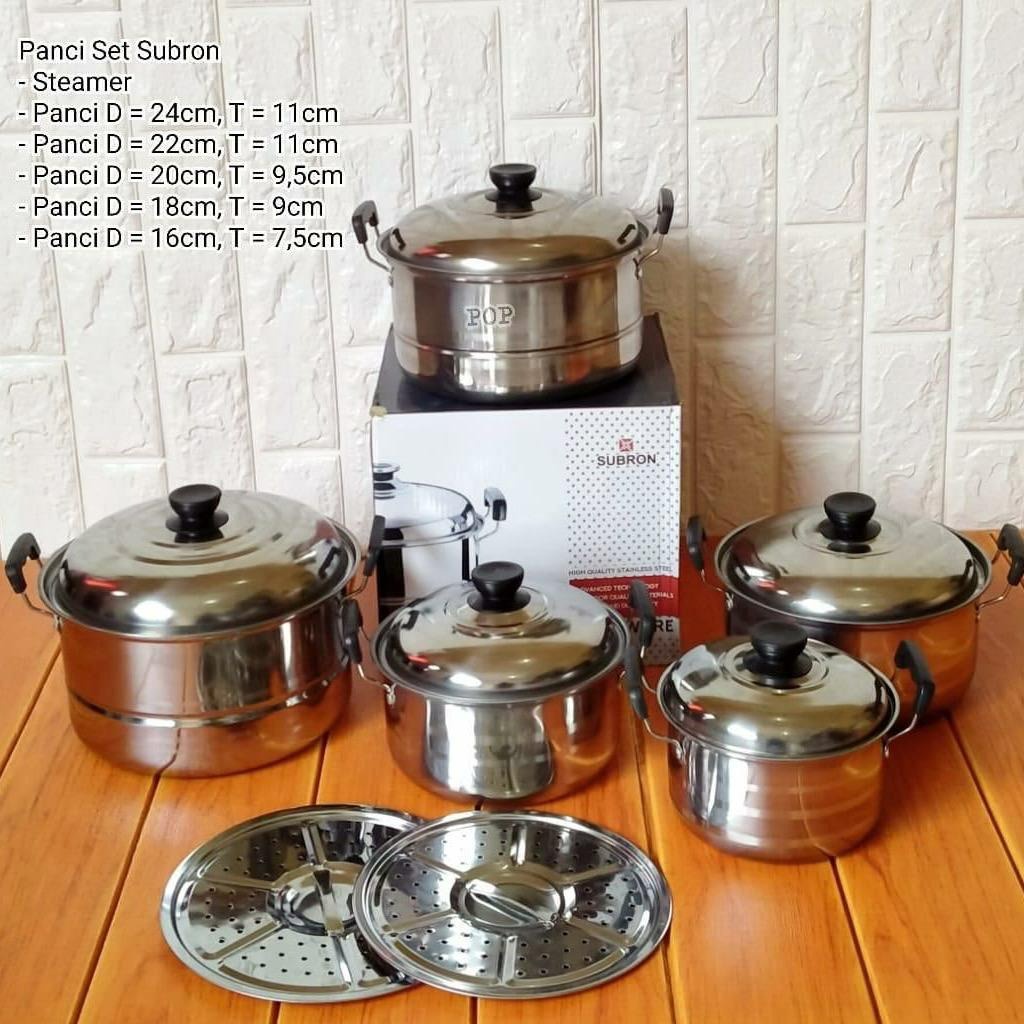 Jual Panci set 5 susun stainless bonus steamer | Shopee Indonesia