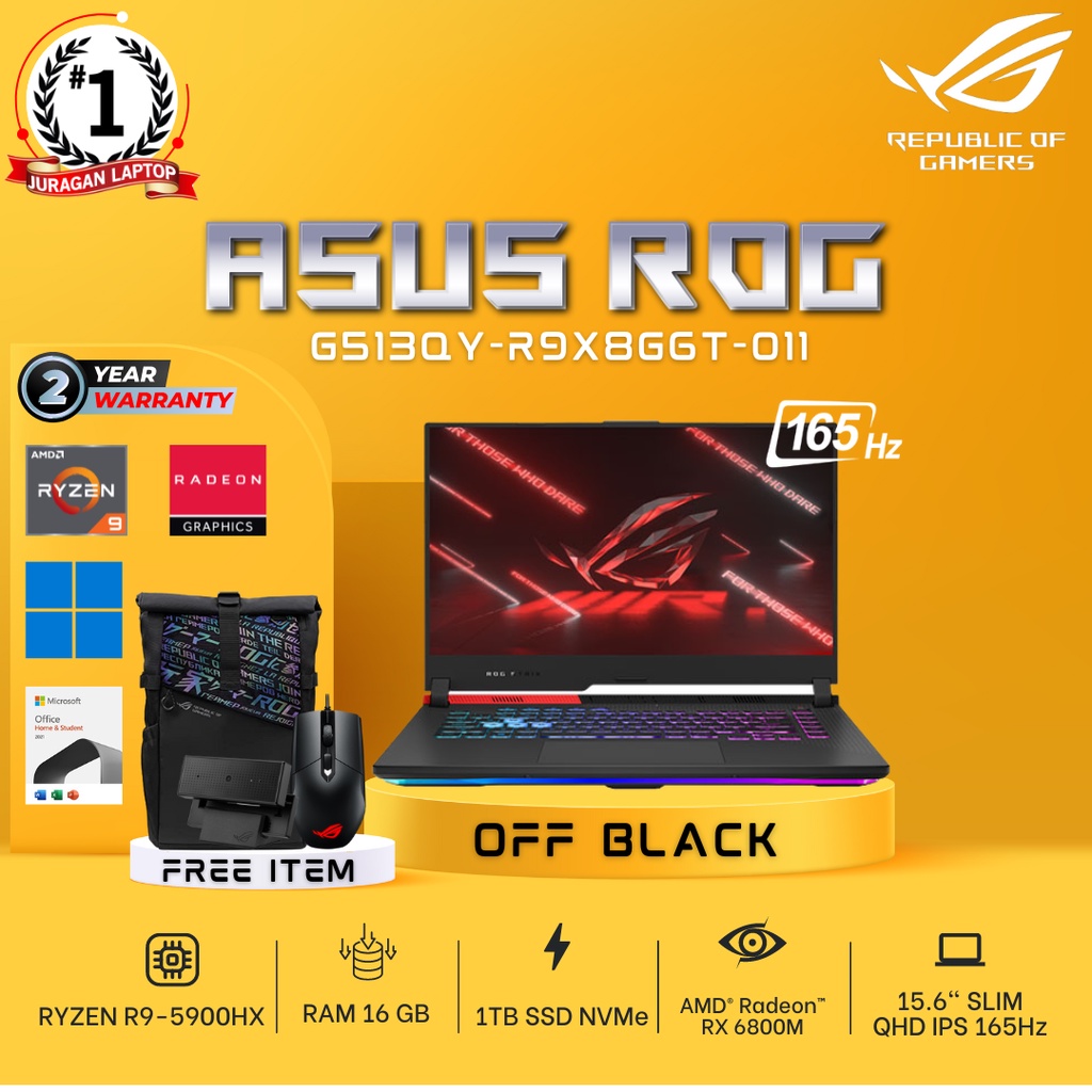 Jual LAPTOP GAMING ASUS ROG G513QY-R9X8G6T-O11 | R9-5900HX RX6800M ...