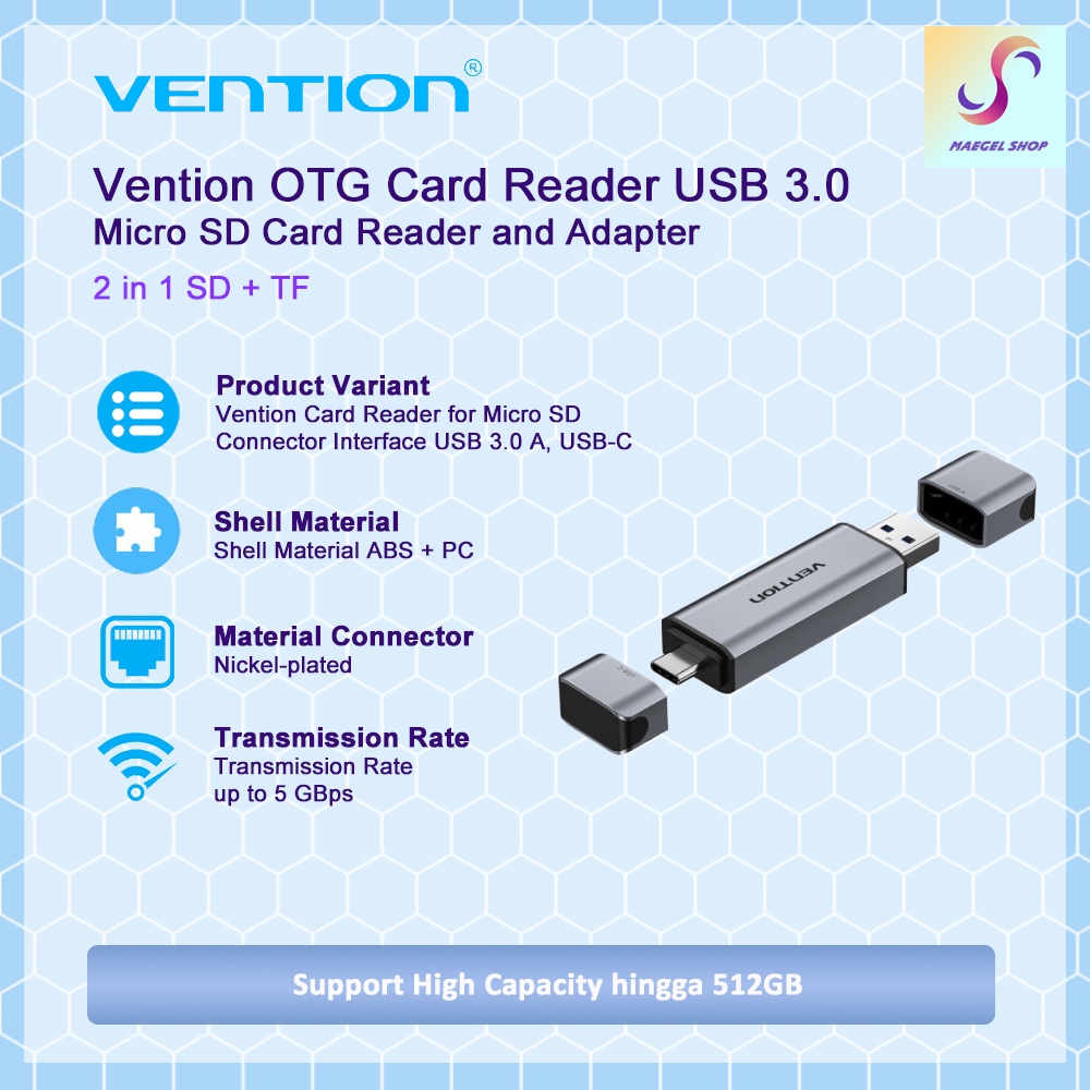 Jual Vention USB OTG Card Reader 3.0 2 in 1 SD Card + TF up to 5GBps ...