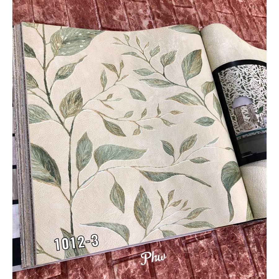 Jual WALLPAPER DINDING KOREA DAUN RANTING HIJAU GOLD ABU SERAT TEBAL ...