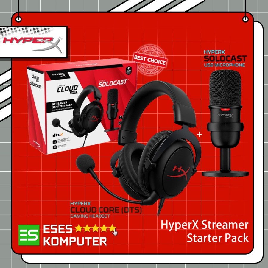 Jual HyperX Streamer Starter Pack Cloud Core Headset & Solocast Microphone | Shopee Indonesia