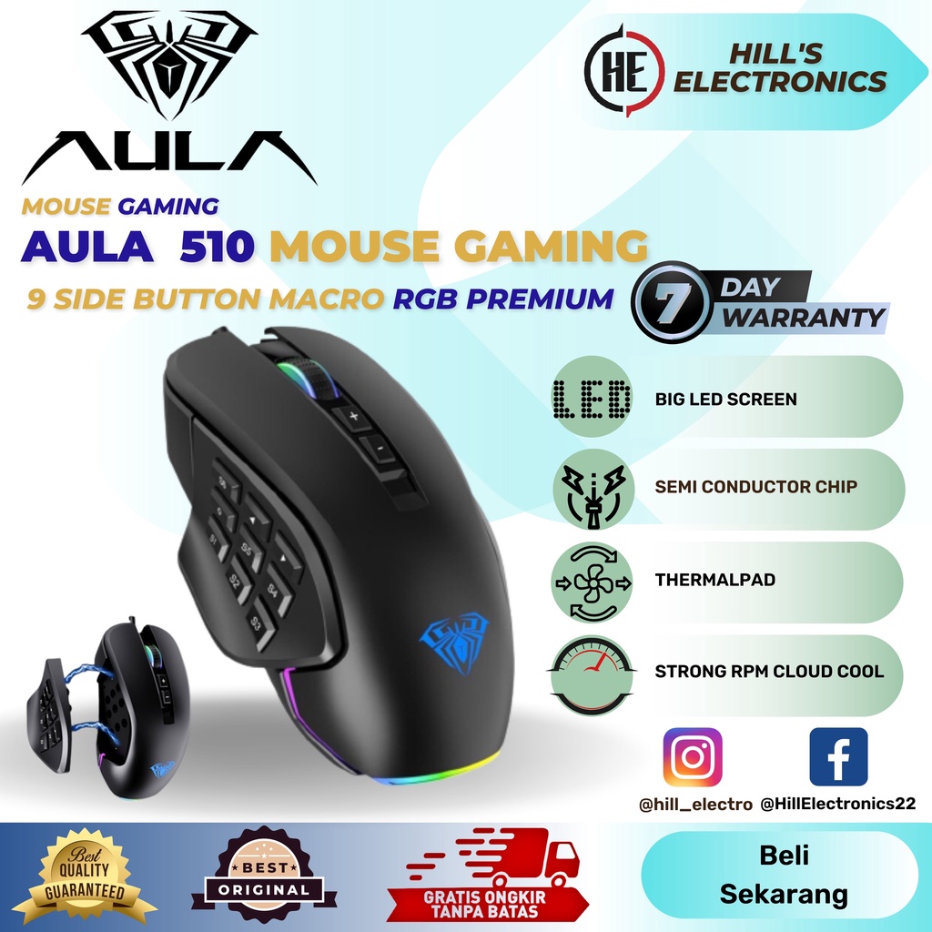 Jual Aula H510 9 Side Button Macro Custom Side RGB Premium-Gaming Mouse ...