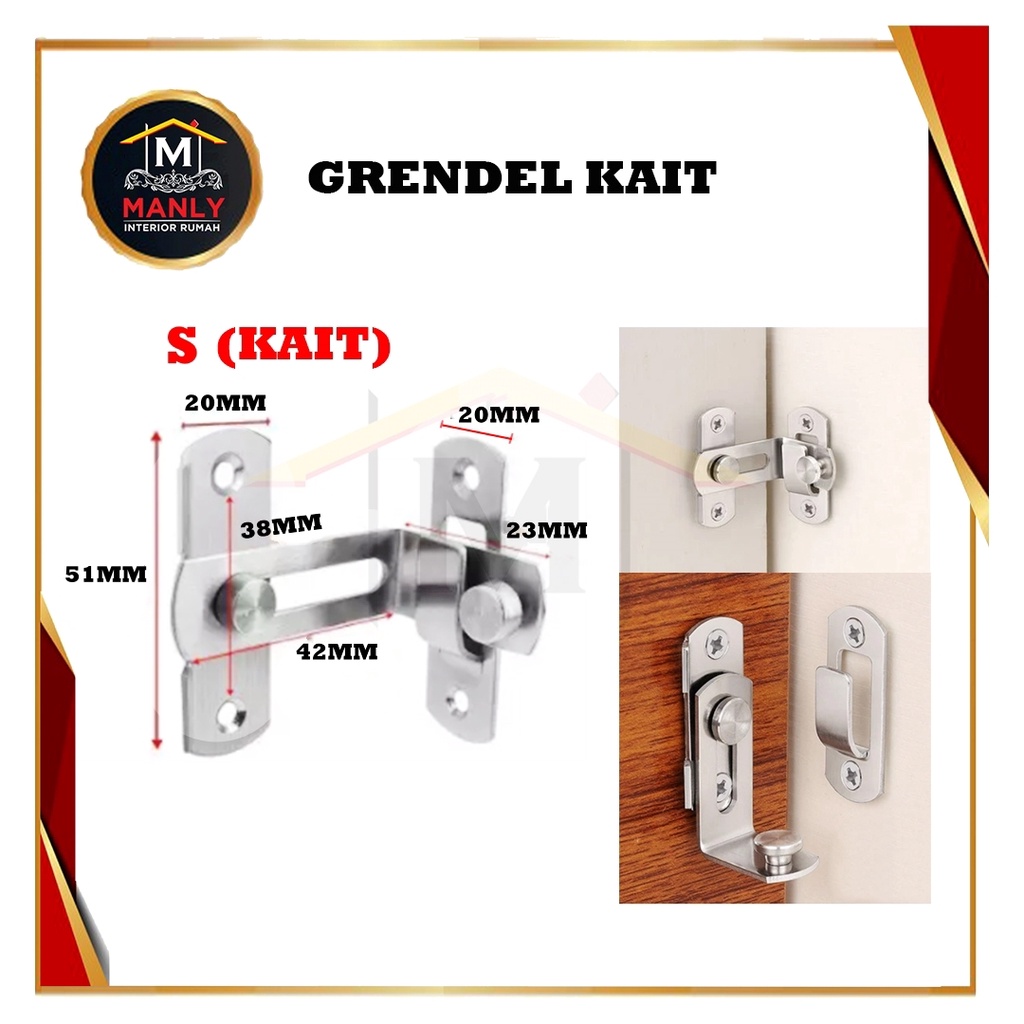 Jual Grendel Slot Pintu Siku dan Kait S (Kecil) & L (Besar) Isi (1pcs ...