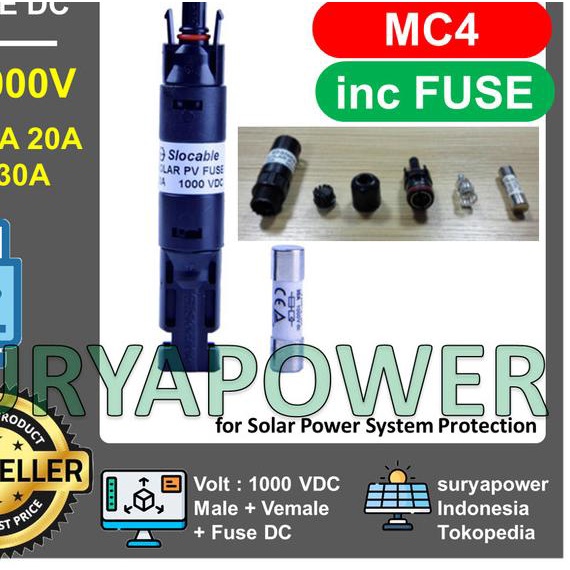 Jual MC4 CONNECTOR 1000V + FUSE 10A/15A/20A/30A - SOLAR PV - SURYAPOWER ...