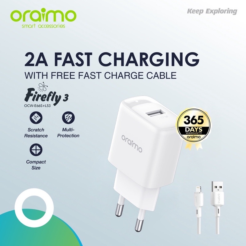 Jual Oraimo OCW-E66SL Firefly 3 Kabel Data Lightning 2A Fast Charging ...