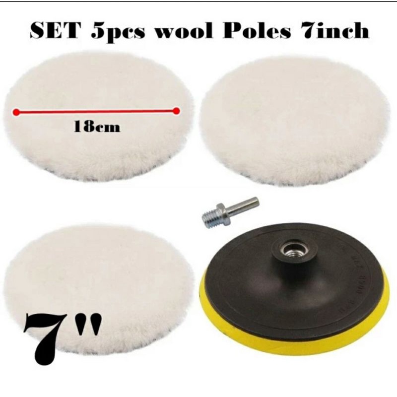 Jual Set 5pcs Wool Poles 7 Inch Polishing Wol 7 Inch Set Baut Pad ...