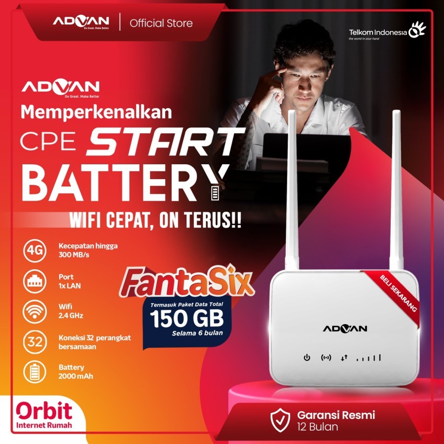 Jual Modem Orbit Start Advan CPE 4G Router Wifi Unlocked Free 150GB ...
