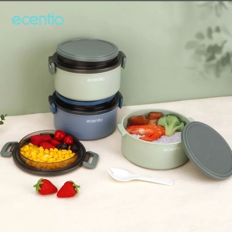 Jual Ecentio Kotak Makanan / Lunch Box Bundar 1300ml | Shopee Indonesia