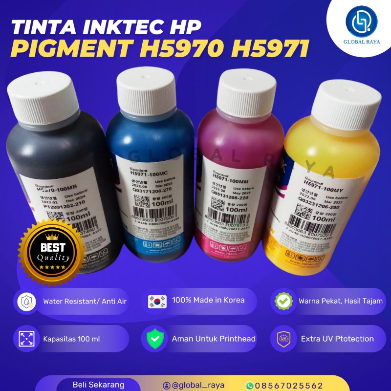 Jual TINTA REFILL PIGMENT INKTEC FOR HP 1 SET ORIGINAL | Shopee Indonesia