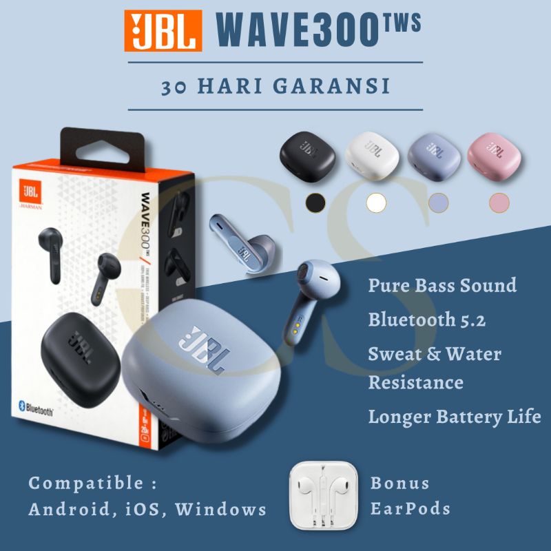 Jual HEADSET BLUETOOTH JBL WAVE TWS PURE BASS WIRELESS EARPHONE EARBUDS ...