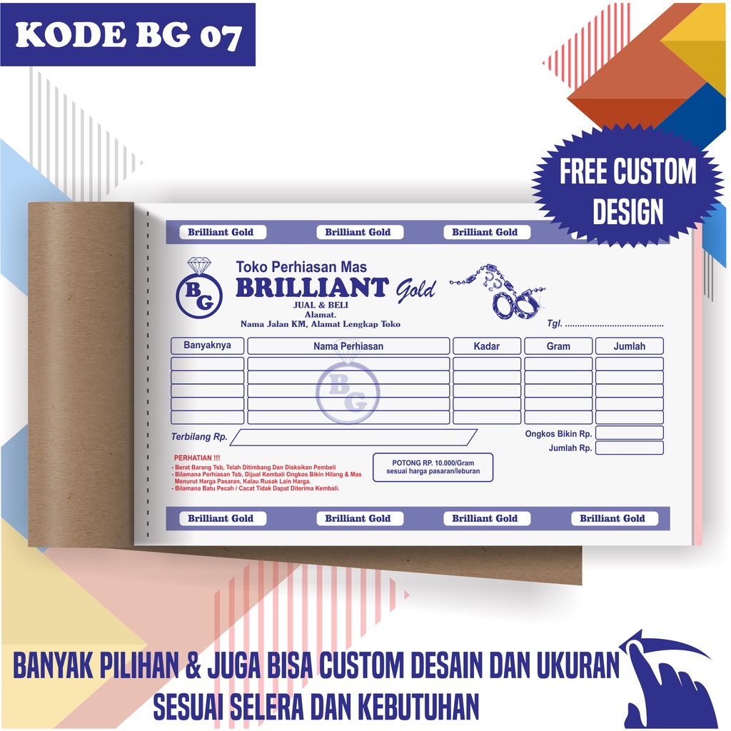 Jual CETAK NOTA/KWITANSI TOKO EMAS,TOKO BANGUNAN DLL, UKURAN 11X16CM ...