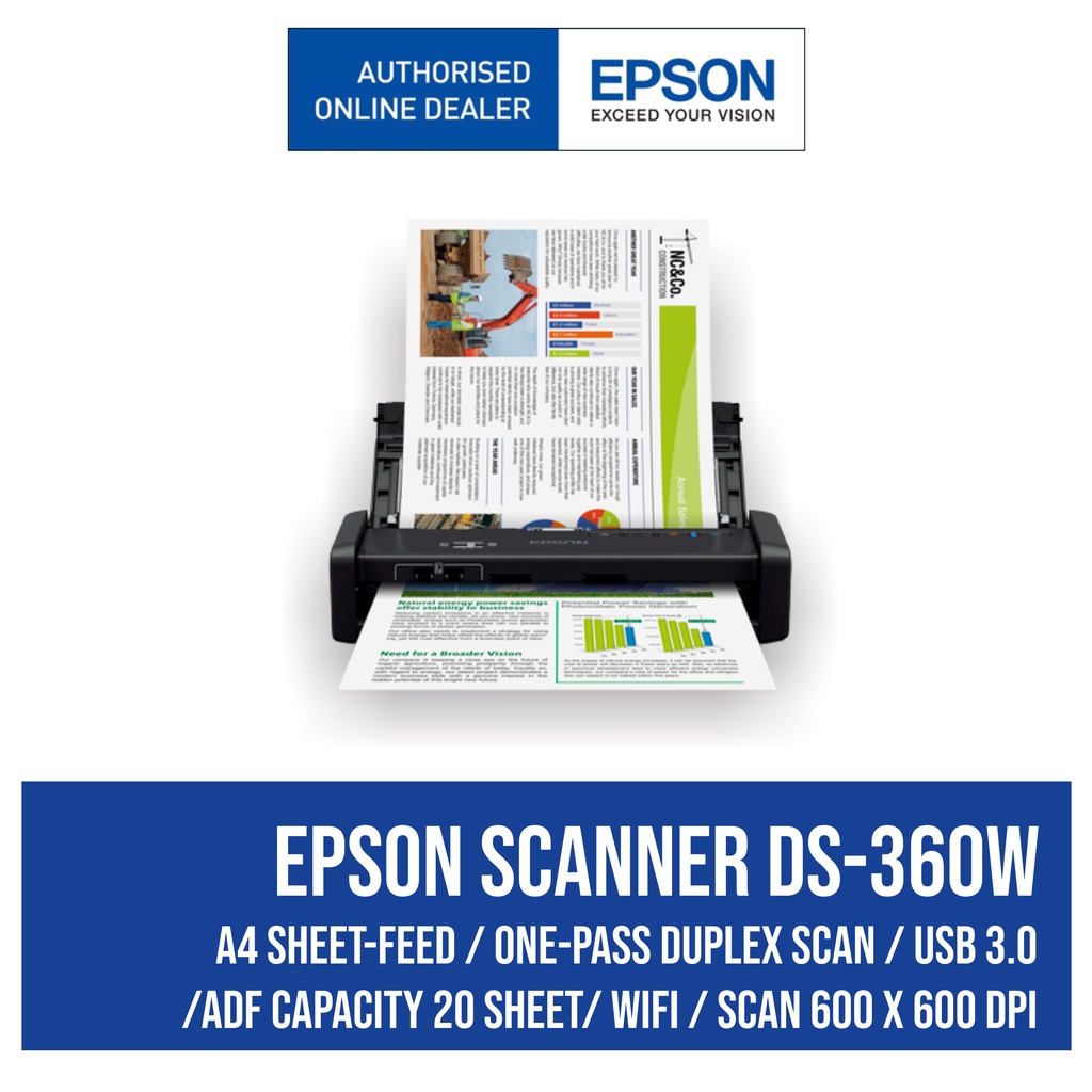 Jual Epson WorkForce DS-360W Wi-Fi Portable Sheet-fed Document Scanner ...