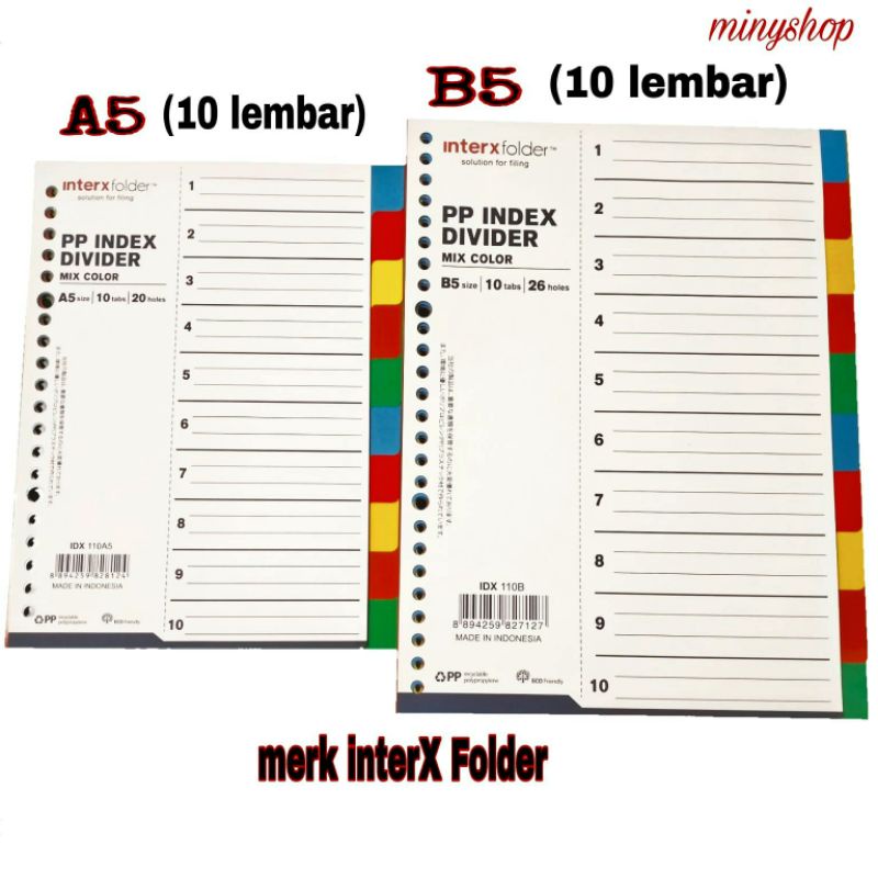 Jual Pembatas Binder B5 26 Ring A5 20 Ring Divider InterX Folder Mix Colour 10 Lembar | Shopee ...