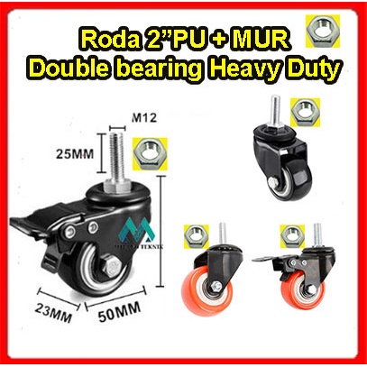 Jual Roda 2 inch PU+MUR Double Bearing HEAVY DUTY caster Screw etalase ...