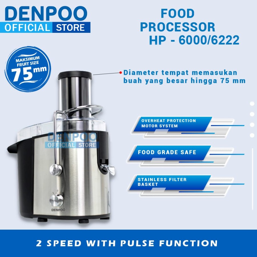 Jual DENPOO Juicer Food Processor HP 6000 Stainless 75 mm | Shopee Indonesia