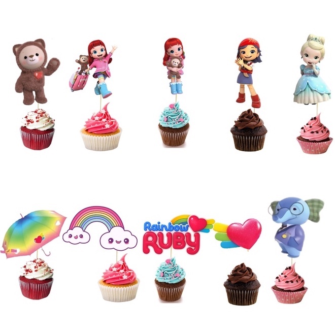 Jual Cupcake topper rainbow ruby / Hiasan kue happy birthday | Shopee ...