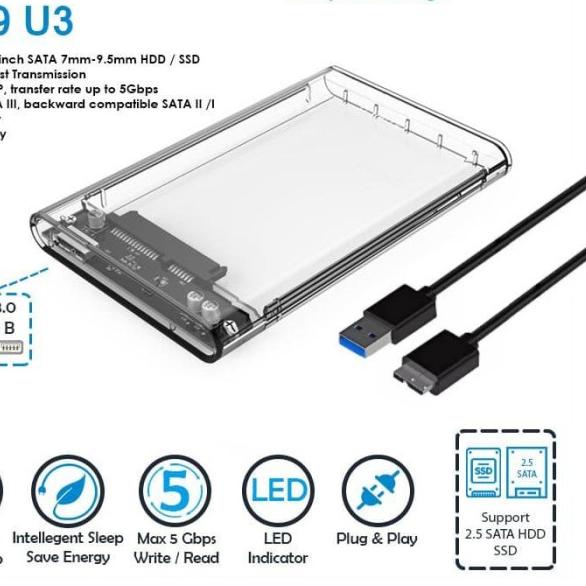 Jual Casing Hardisk External HDD External Case 2.5 inch USB 3.0 - NYK Transparan | Shopee Indonesia