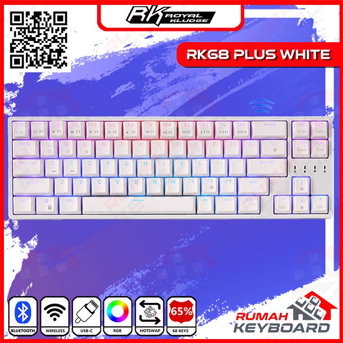 Jual ROYAL KLUDGE - RK68 PLUS - 3 MODE - RGB - WHITE - MECHANICAL KEYBOARD | Shopee Indonesia