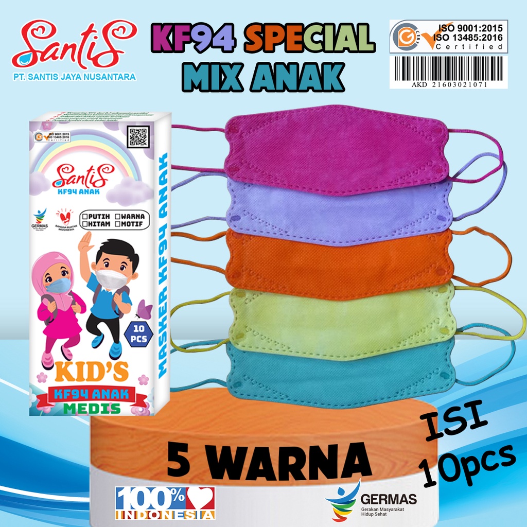 Jual Masker KF94 Anak MEDIS ,Masker Anak Warna Warni Santis | Shopee Indonesia