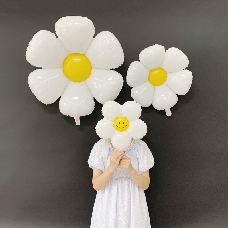 Jual BALON FOIL BUNGA DAISY SMILE POLOS/ BALON FOIL BUNGA PUTIH SMILE ...