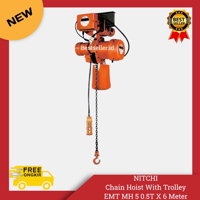 Jual NITCHI Elektrik Chain Hoist With Trolley EMT MH5 0.5T X 6m JEPANG ...
