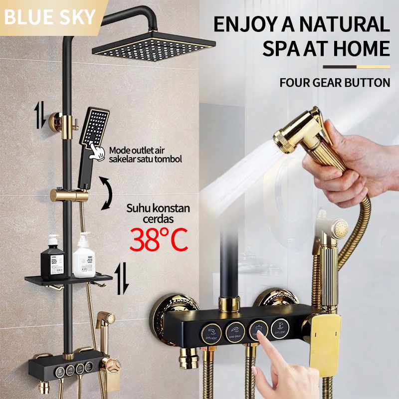 Jual BLUE SKY Shower Kamar Mandi Termostatis 4 Dalam 1 Set Dengan Sprayer Faucet Sprayer / Black ...