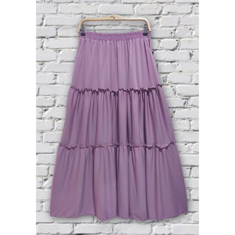 Jual Rok Ruffle Skirt 3 Susun + Kantong ( Kiri & kanan ) / Rok Panjang ...
