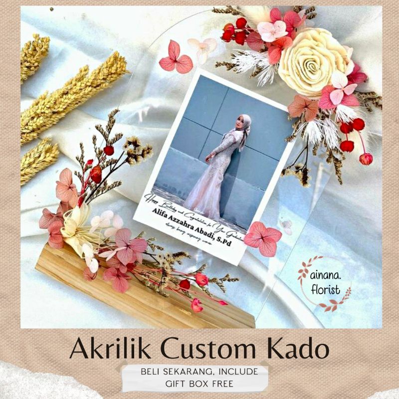 Jual [ LARGE KUBAH NONLED ] Kado Akrilik Custom Bunga Preserved Bunga ...