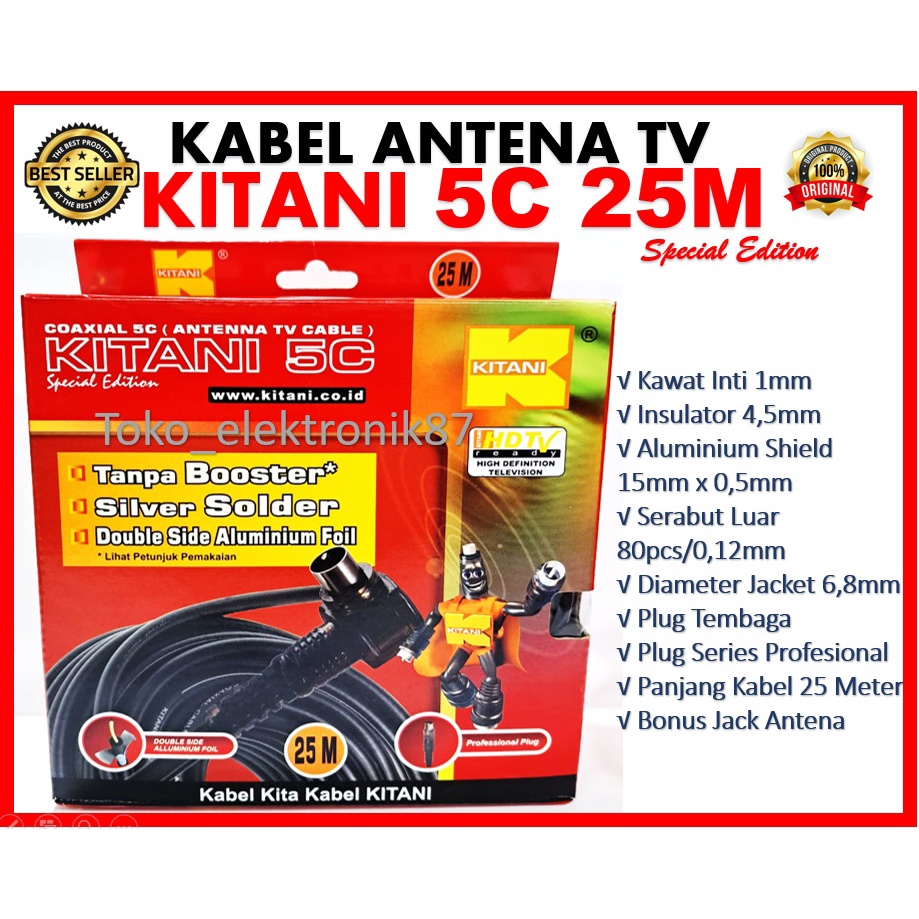 Jual Kabel Antena Tv 5C Kitani 25 Meter Coaxial Cable 25M RG6 | Shopee Indonesia