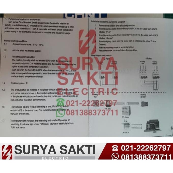 Jual Panel Interlock 1 Phase Chint 2P Switch Handel Ohm Saklar Pln ...