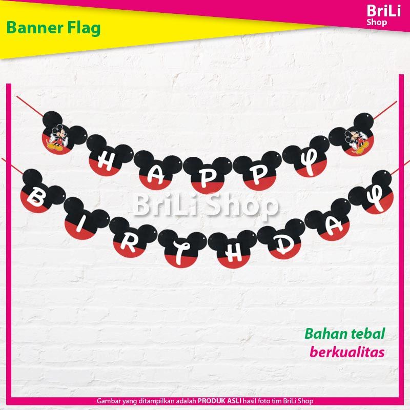 Jual Bunting Flag Happy Birthday Mickey Mouse Banner HBD Ultah Ulang ...