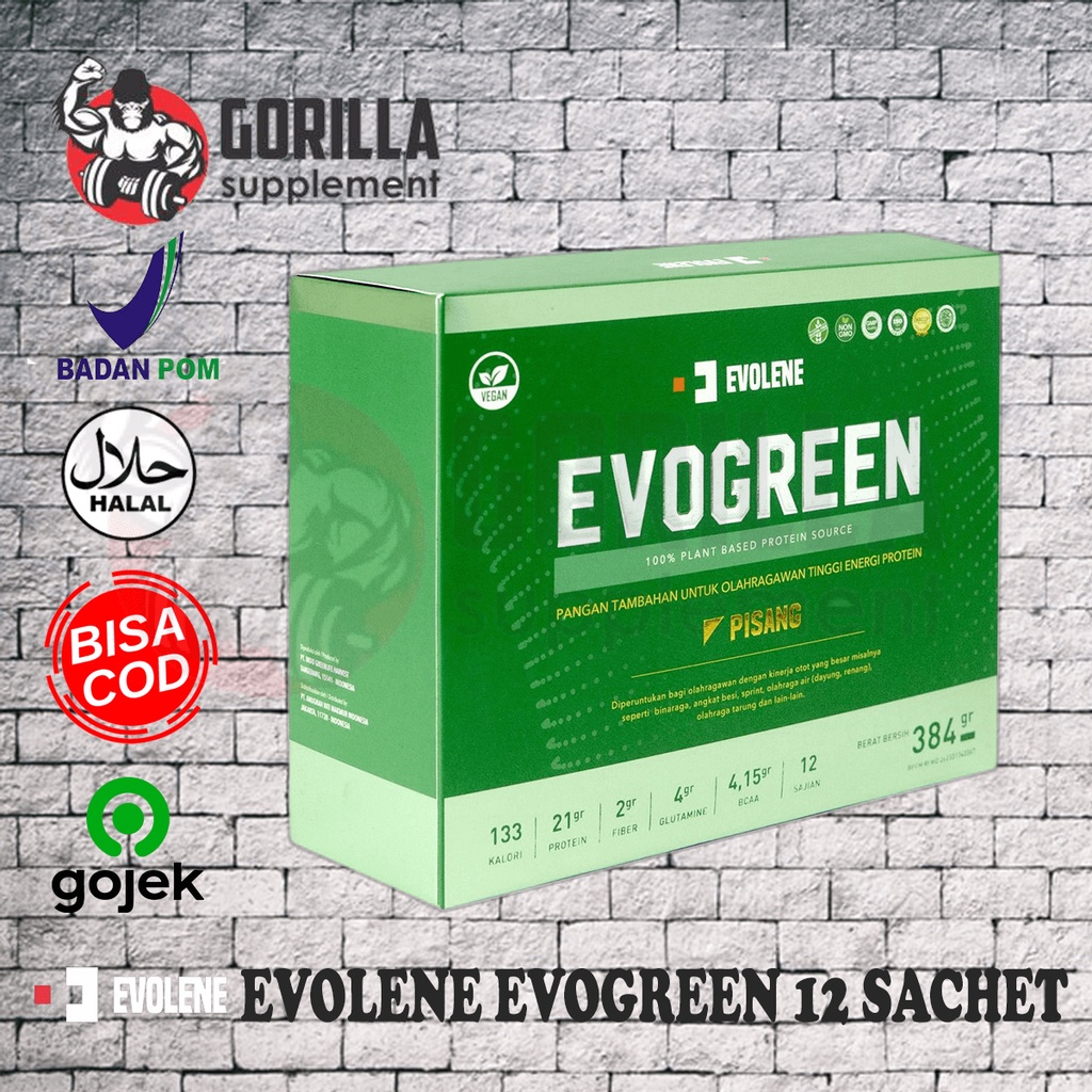 Jual EVOLENE EVOGREEN 1 Box Isi 12 Sachet 384 Gram VEGAN PROTEIN Plant ...
