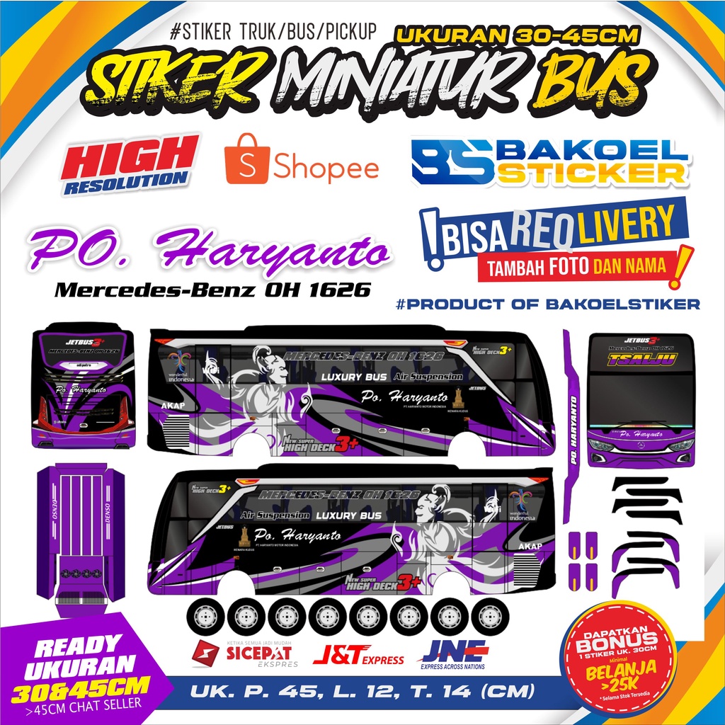 Jual STIKER MINIATUR BUS JB3 PO. HARYANTO UK. 30 & 45CM | Shopee Indonesia