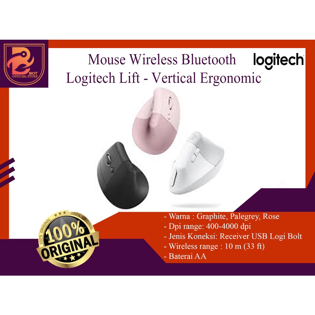 Jual Logitech LIFT Mouse Ergonomic Vertical Wireless Bluetooth Silent ...