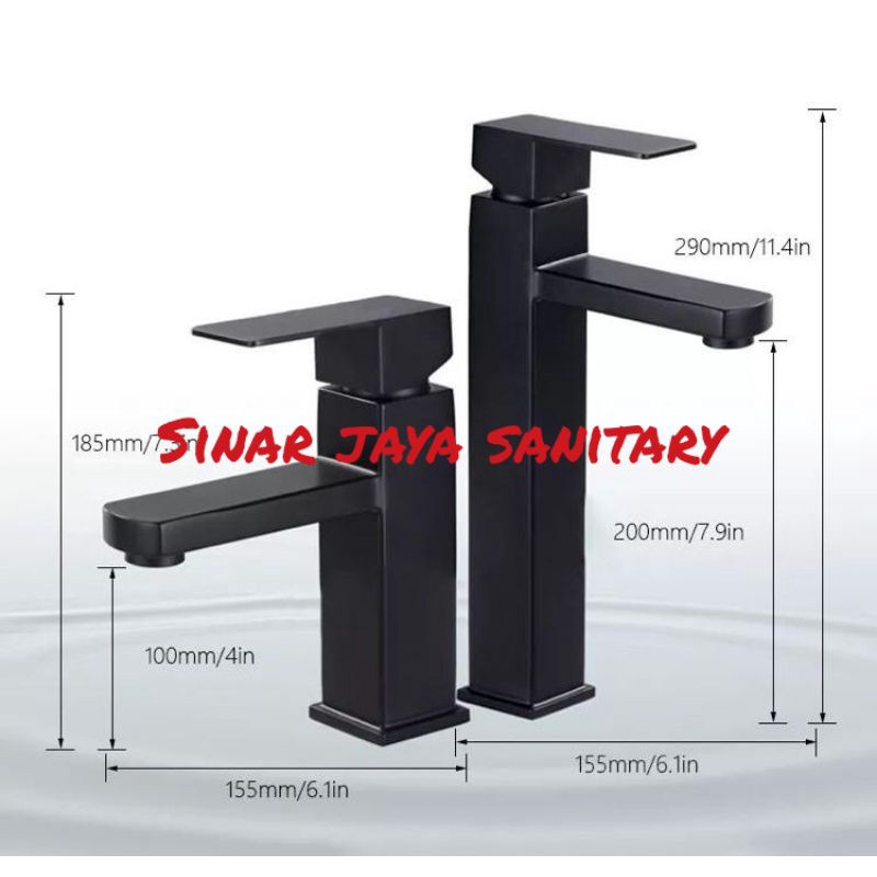 Jual Kran wastafel kotak black panas dingin sus 304 ( 30cm tinggi ) / kran wastafel hitam panas ...