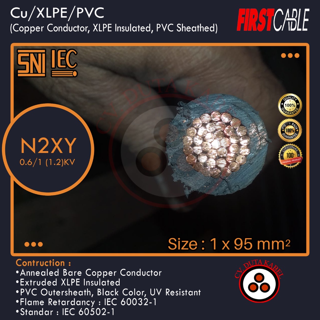 Jual Kabel N2XY 1x95 mm2 (Cu/XLPE/PVC) FIRST CABLE /1x95 mm/1 x 95 mm2 ...